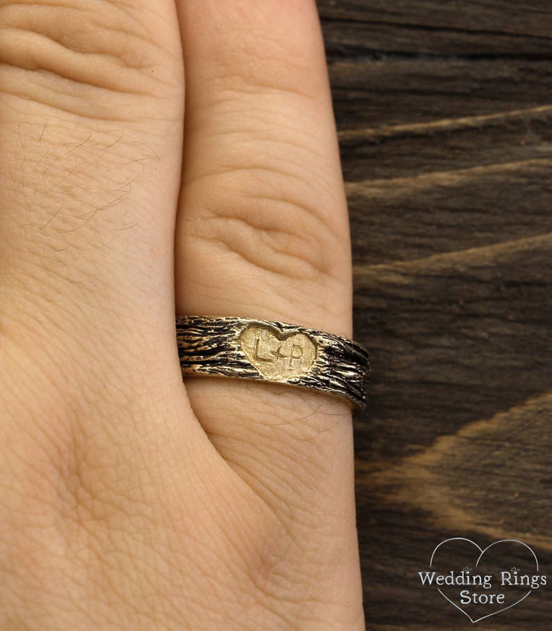 Family Heart on a Tree Wedding Band, Family Tree Ring, Initials Wedding ...