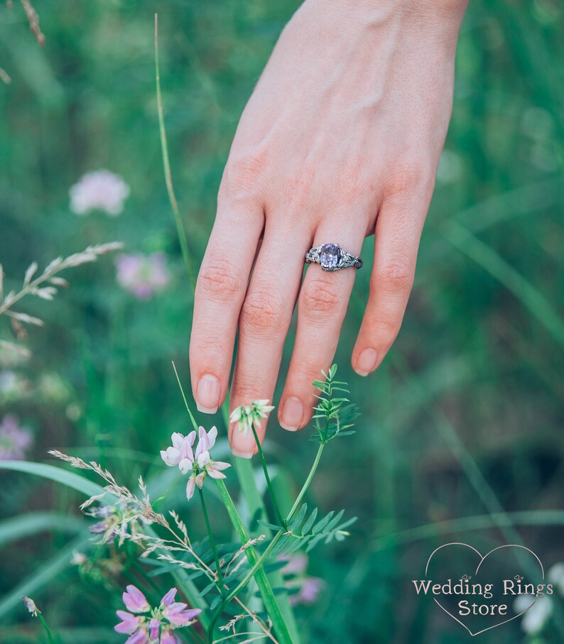 Braided Branch Silver Ring With Alexandrite, Leaves on the Twig Ring ...