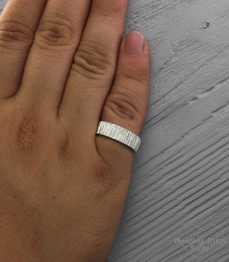 Mens Rustic Ring Tree Silver Ring Wood Bark Band Rustic | Etsy