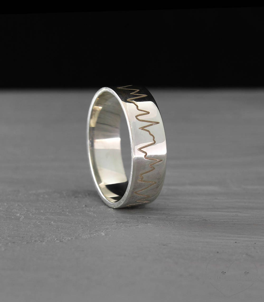 Personalized heartbeat ring Pulse wedding band Silver | Etsy
