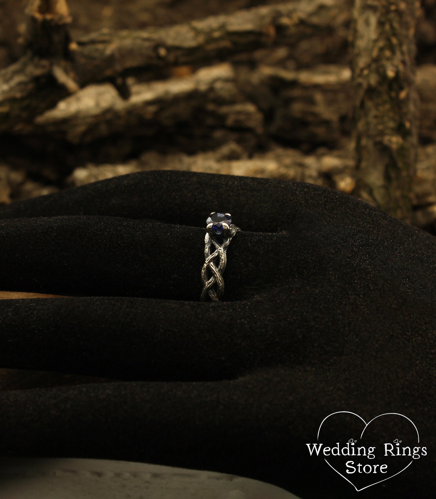Braided twigs engagement ring with sapphire Branch engagement | Etsy