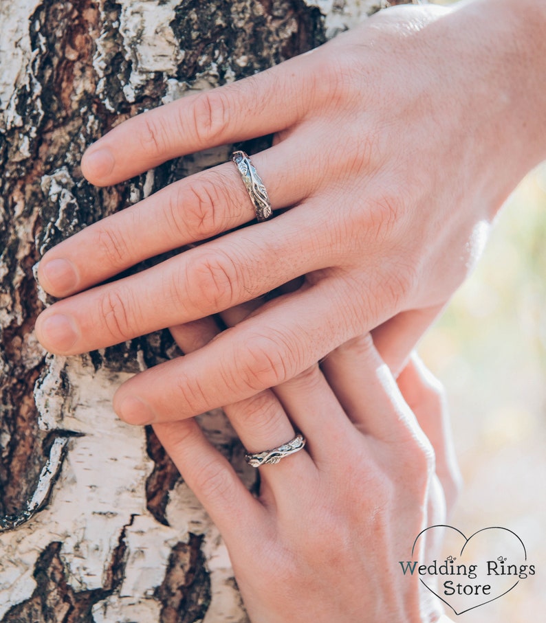 Hammered Wedding Ring Set Handmade Matching Rings for - Etsy