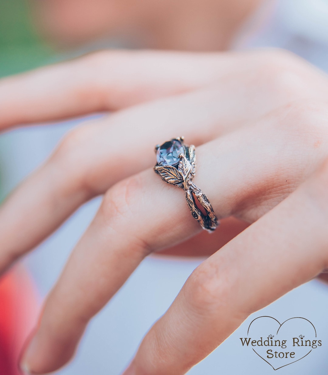 Large Oval Alexandrite Engagement Ring on the 14k Yellow Solid Gold ...