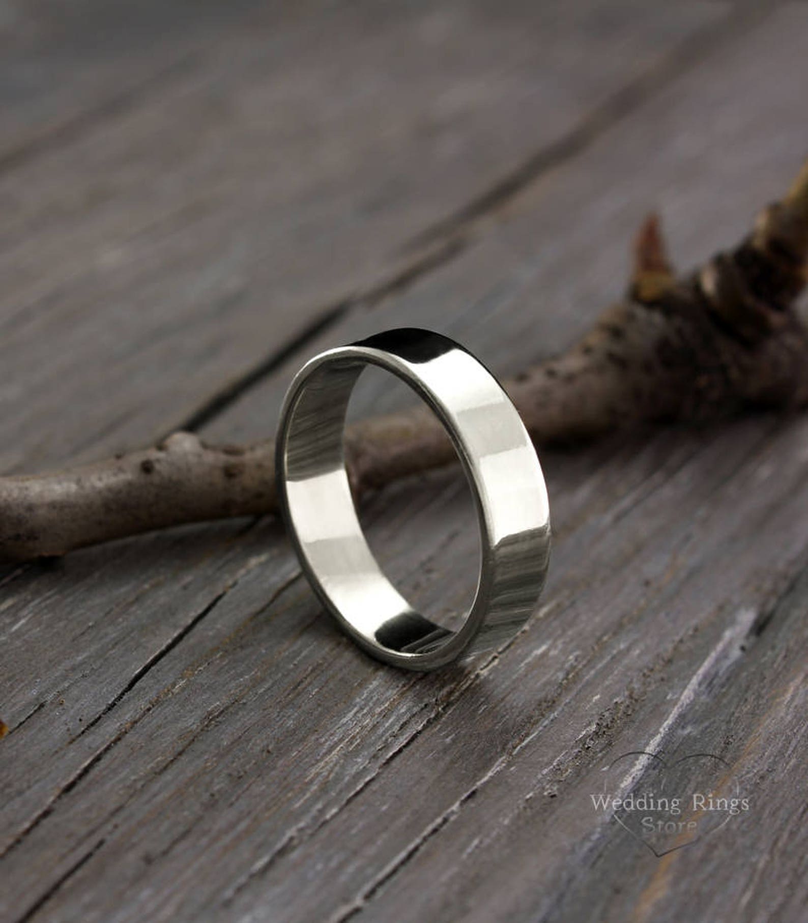 5mm Simple Silver Wedding Ring, Flat Ring, Plain Silver Band, Men's ...