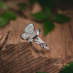Large Silver Butterfly Ring Infinity Tree Branch With Leaves and Multi ...