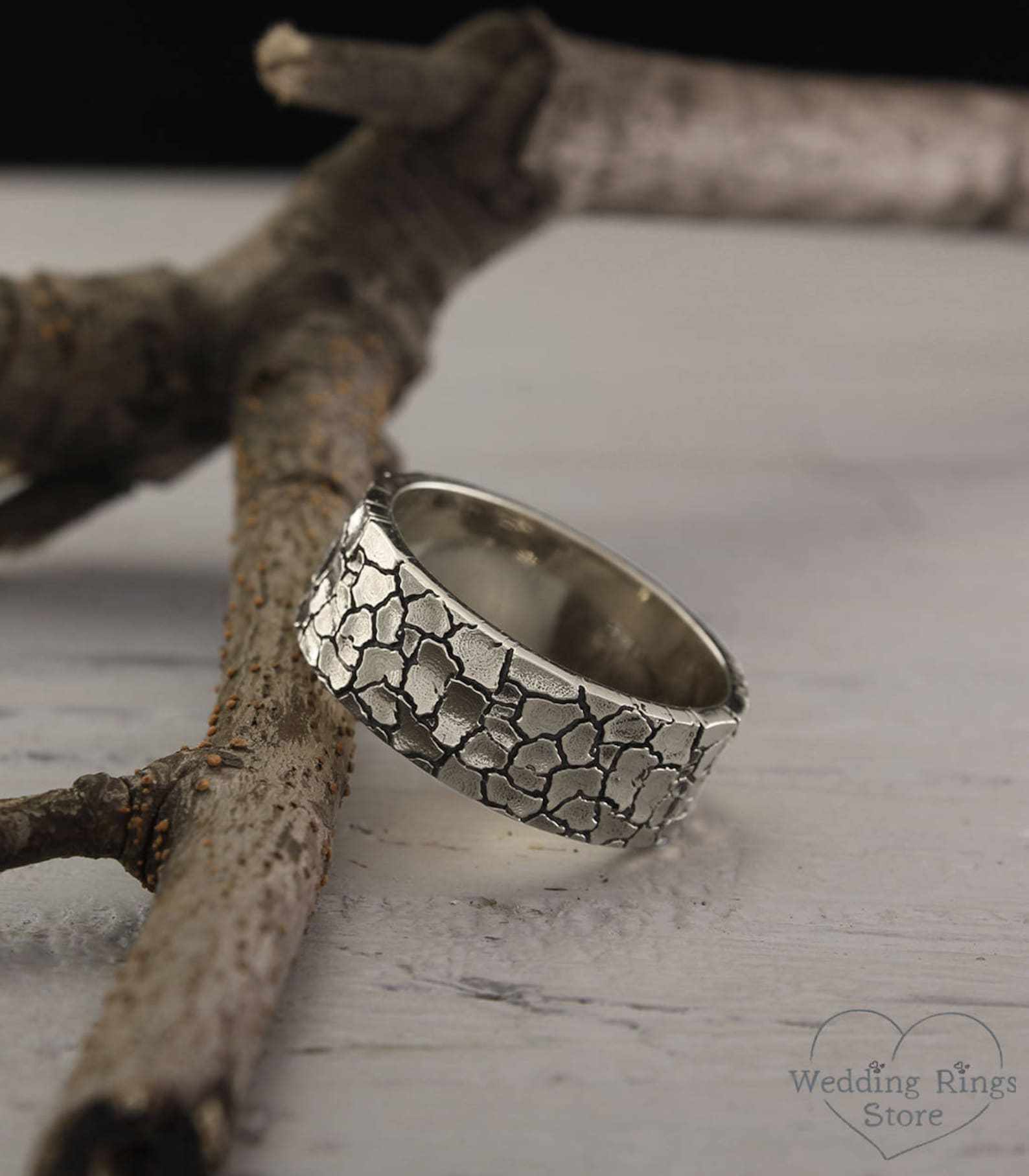 Unique Cracked Men's Ring, Men's Dry Earth Band, Rustic Wedding Band ...