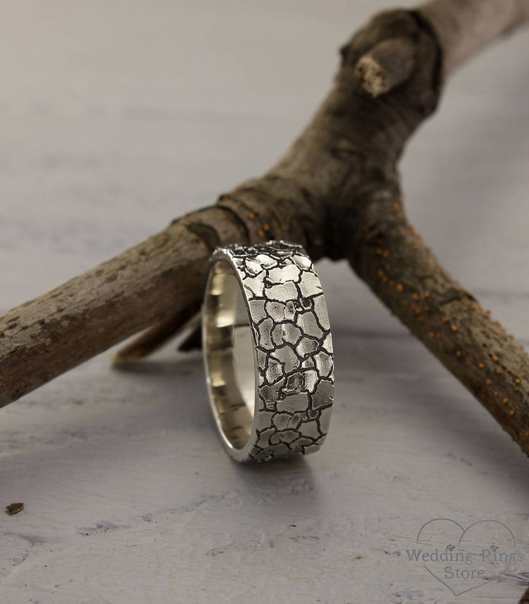 Unique Cracked Men's Ring, Men's Dry Earth Band, Rustic Wedding Band ...