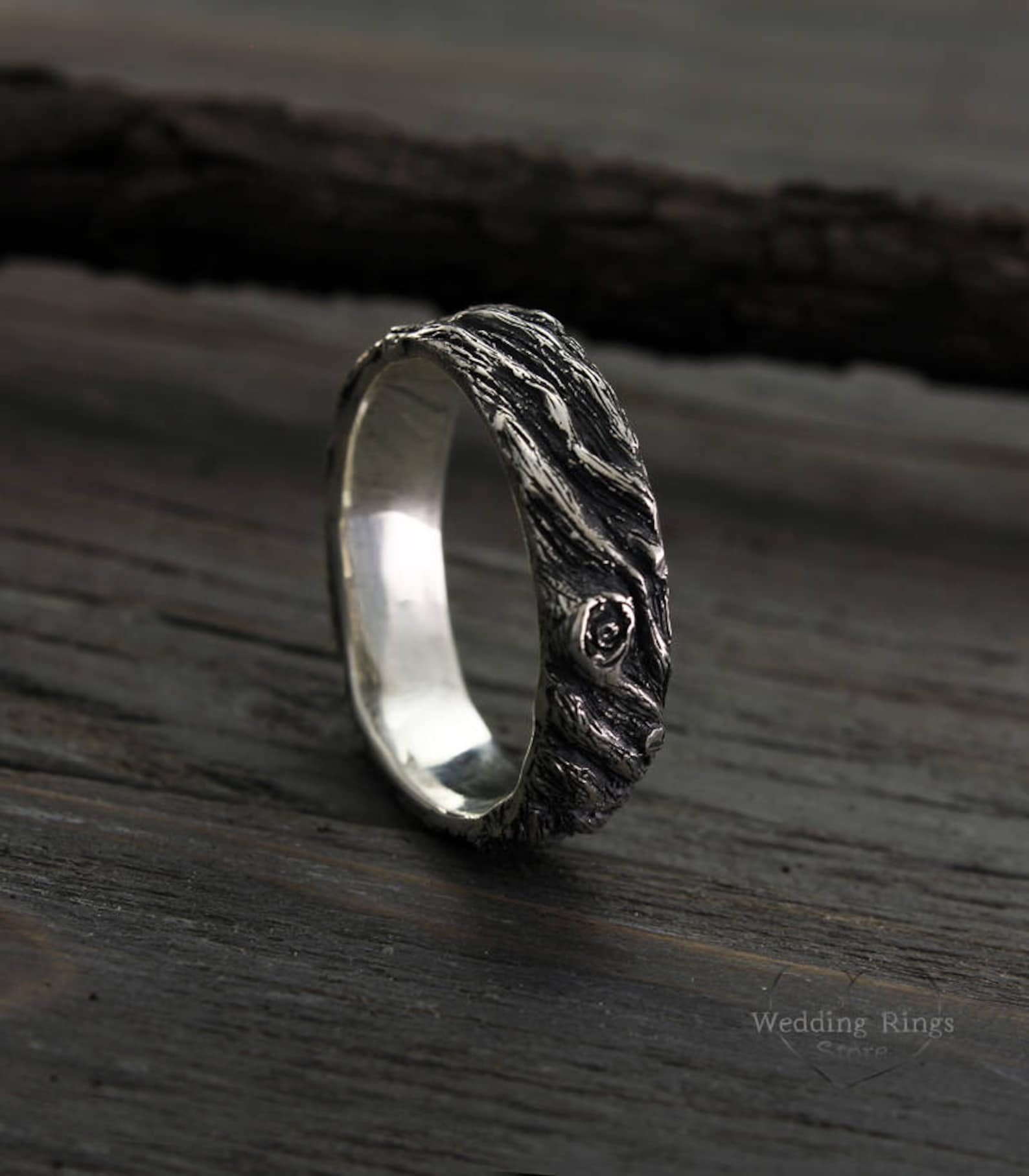 Tree Band, Men's Wedding Ring, Rustic Wedding Band, Tree Silver Band ...