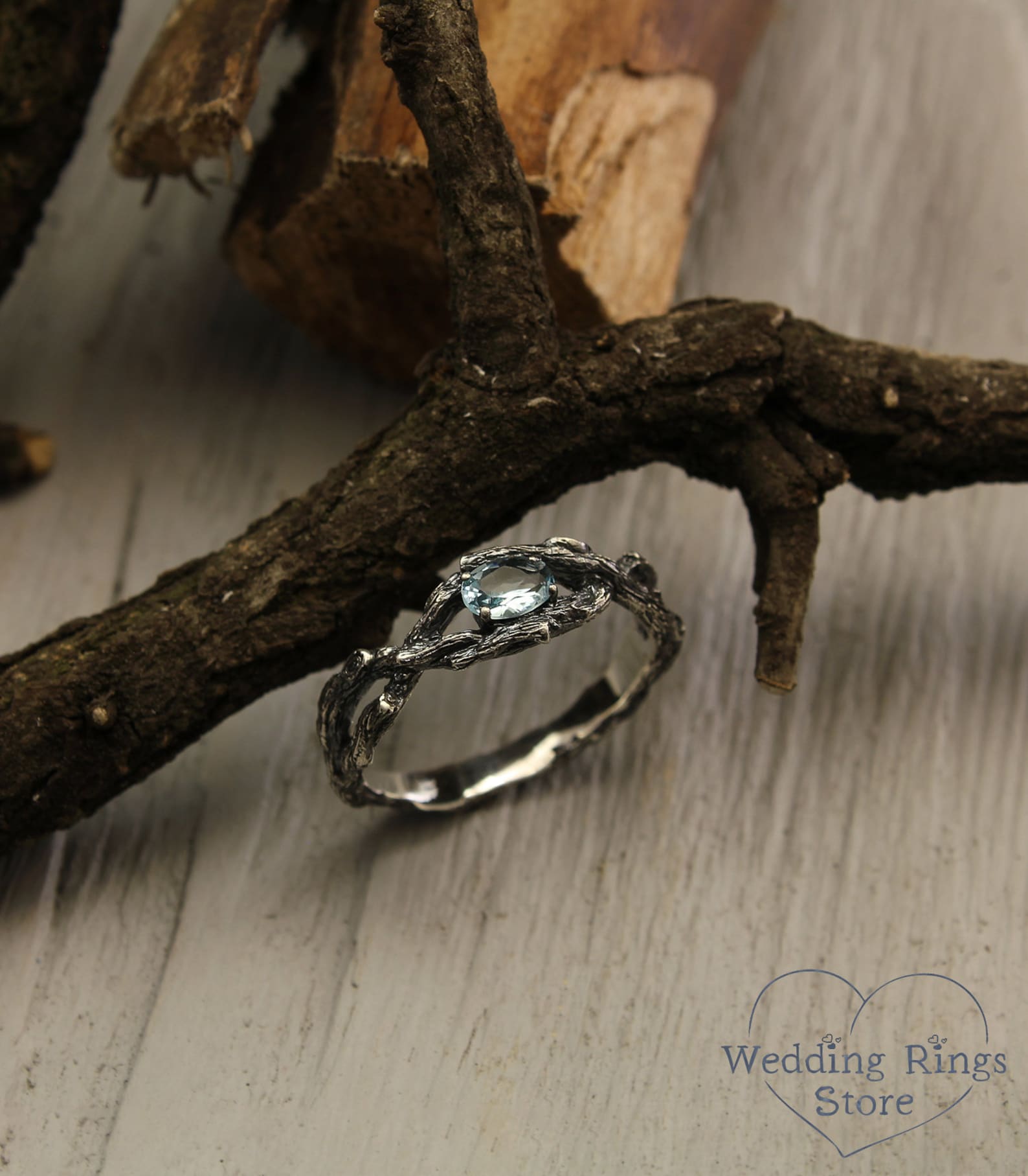 Braided Branch Engagement Ring With Topaz, Twig Topaz Ring in Silver ...