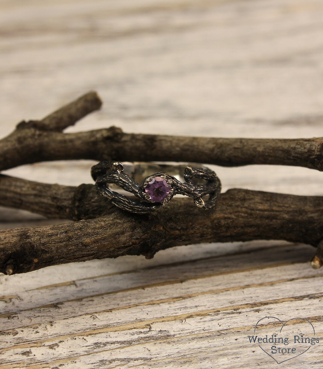Twisted Branch White Gold Ring With Amethyst, Women's Branch Engagement ...