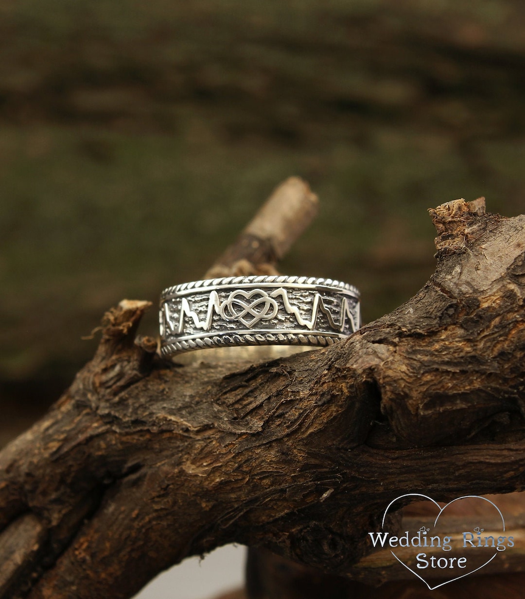 Unique Infinity & Heartbeat Ring, Pulse Wide and Filigree Wedding Band ...