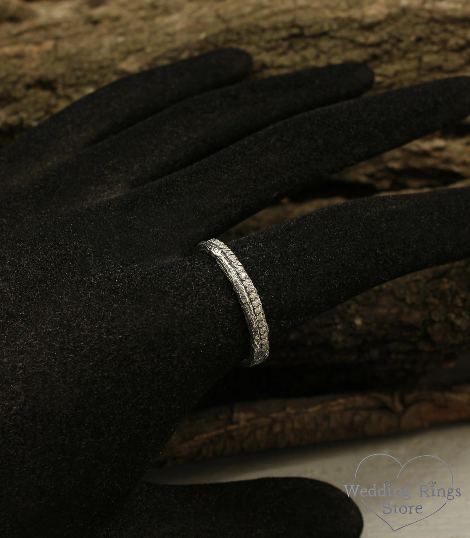 His and Her band set Forest rings set Tree bark bands | Etsy