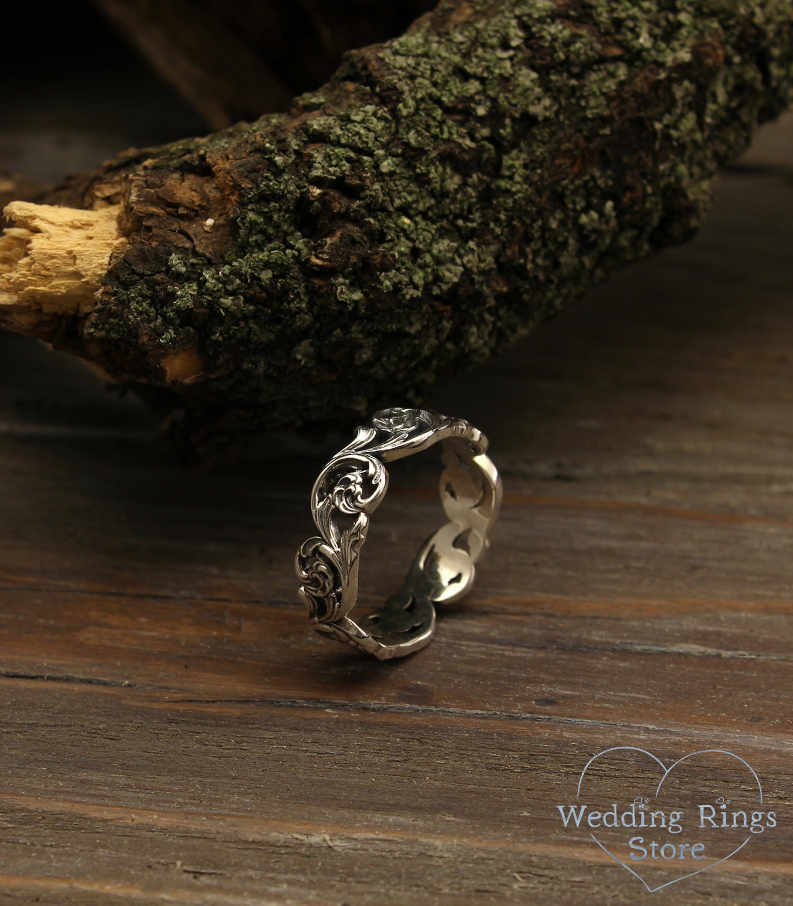 Women's Vintage Style Vine Wedding Band, Vine Wedding Band, Nature ...