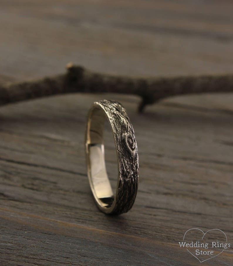 Tree Bark White Gold Wedding Band, Tree Gold Ring, Bark Wedding Band ...
