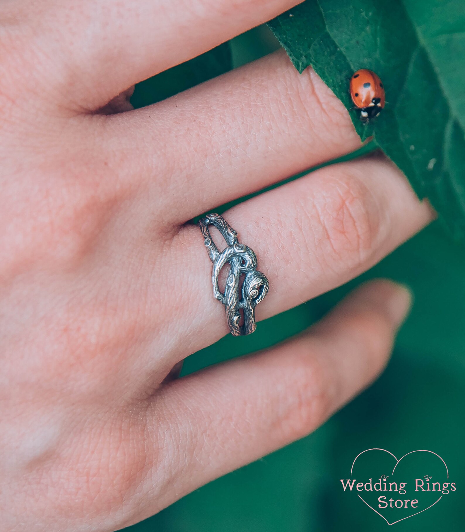 Braided Branch Ring With Heart Heart Engagement Ring | Etsy