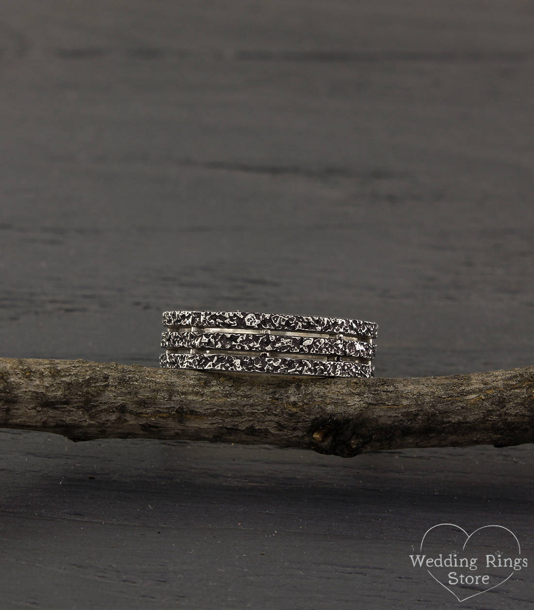 Heavy Silver Band in Oxidized Finish Unusual Silver Wedding - Etsy