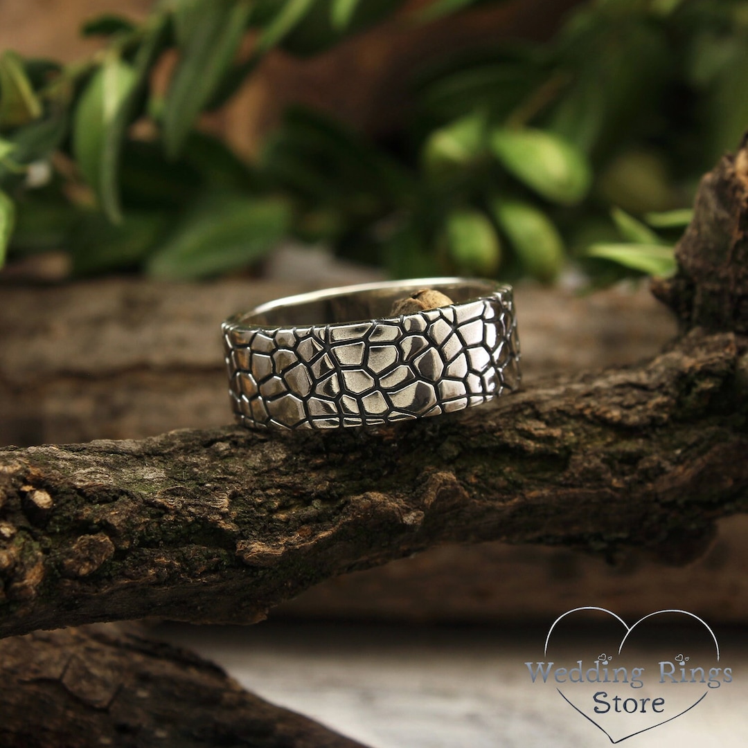 Snake Skin Ring Mens Wide Wedding Band Sterling Silver Wild Animal ...