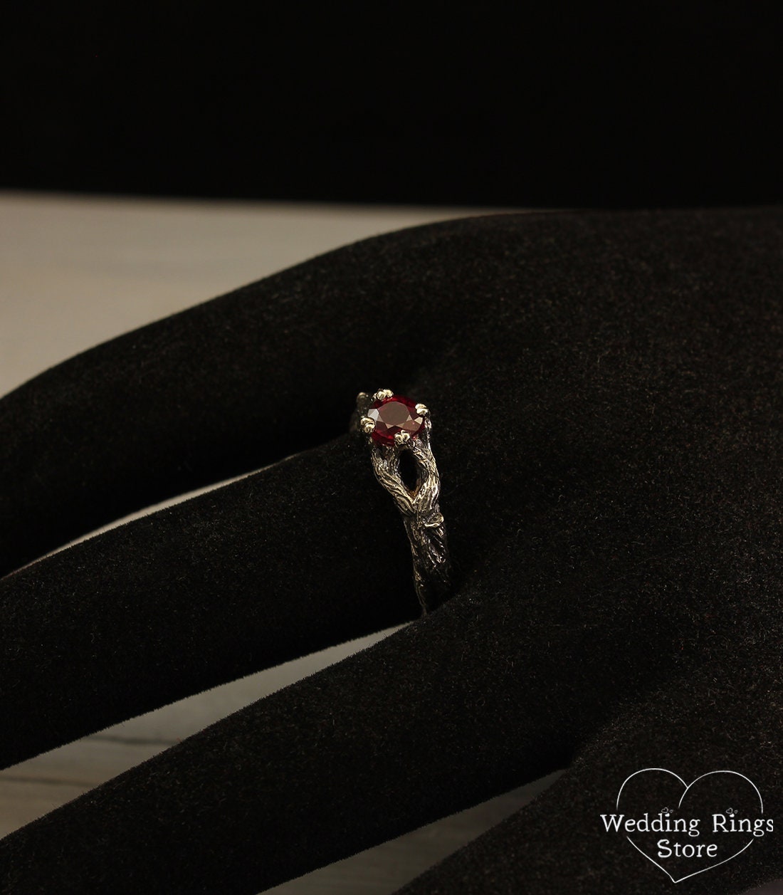 White Gold Branch Engagement Ring With Natural Ruby, Engagement Branch ...