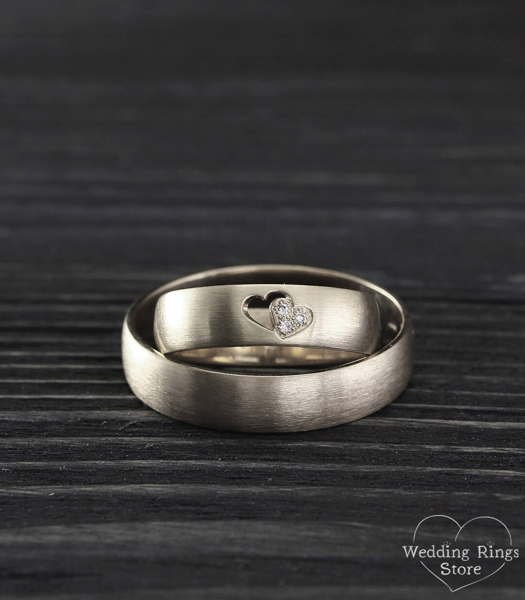 Two Hearts Simple Silver Diamond Wedding Bands Set His and Hers Unique ...