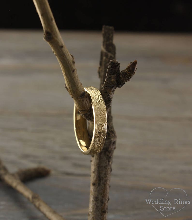 Tree bark wedding band Men's tree wedding band | Etsy