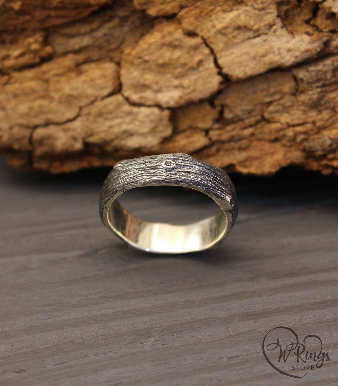Tree Bark and Stumps Silver Wedding Band, Unusual Tree Wedding Ring for ...