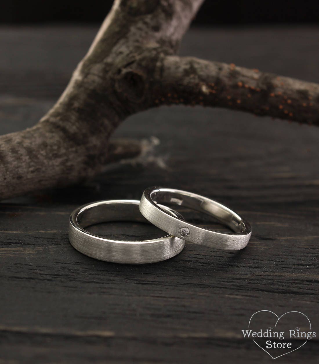 Simple Wedding Band Set, His and Hers Wedding Rings, Matte Finish Bands ...