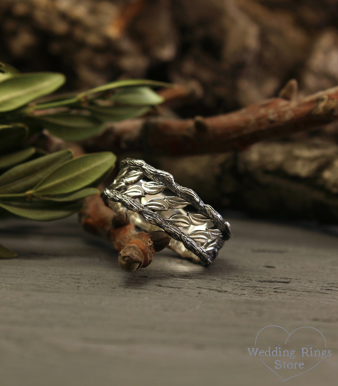 Leaf Wedding Ring for Him, Sterling Silver Plant Ring for Everyday - Etsy