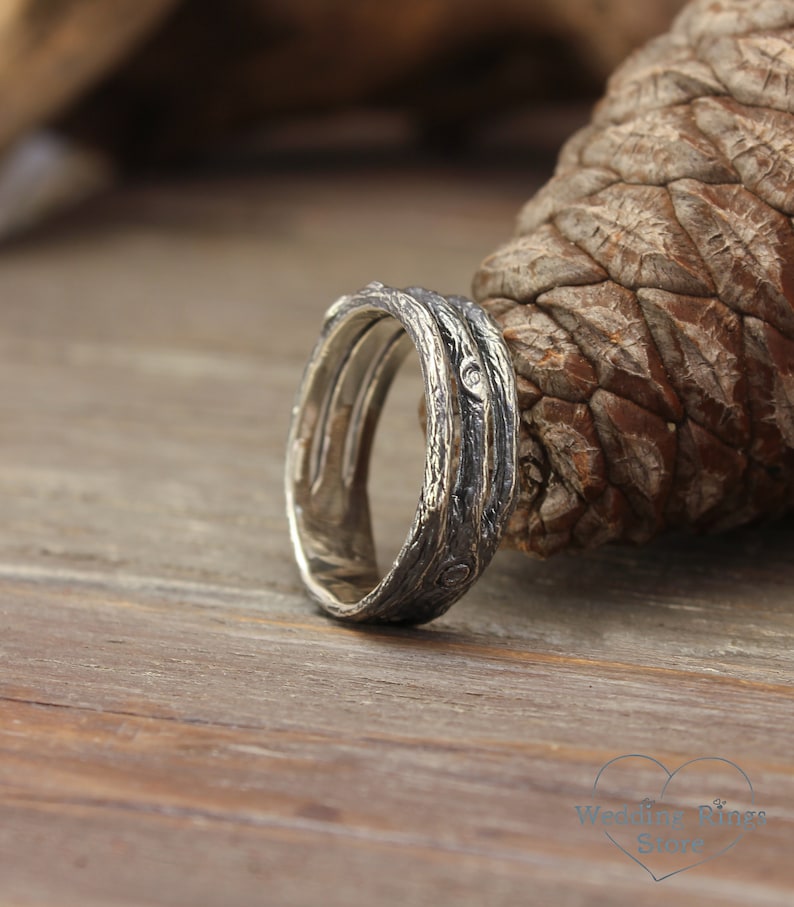 Unique Silver Tree Band, Men's Branch Wedding Ring, Men's Unique Design ...