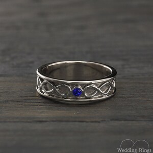 Mens Infinity Wedding Band With Sapphire, Infinity Silver Wedding Band ...