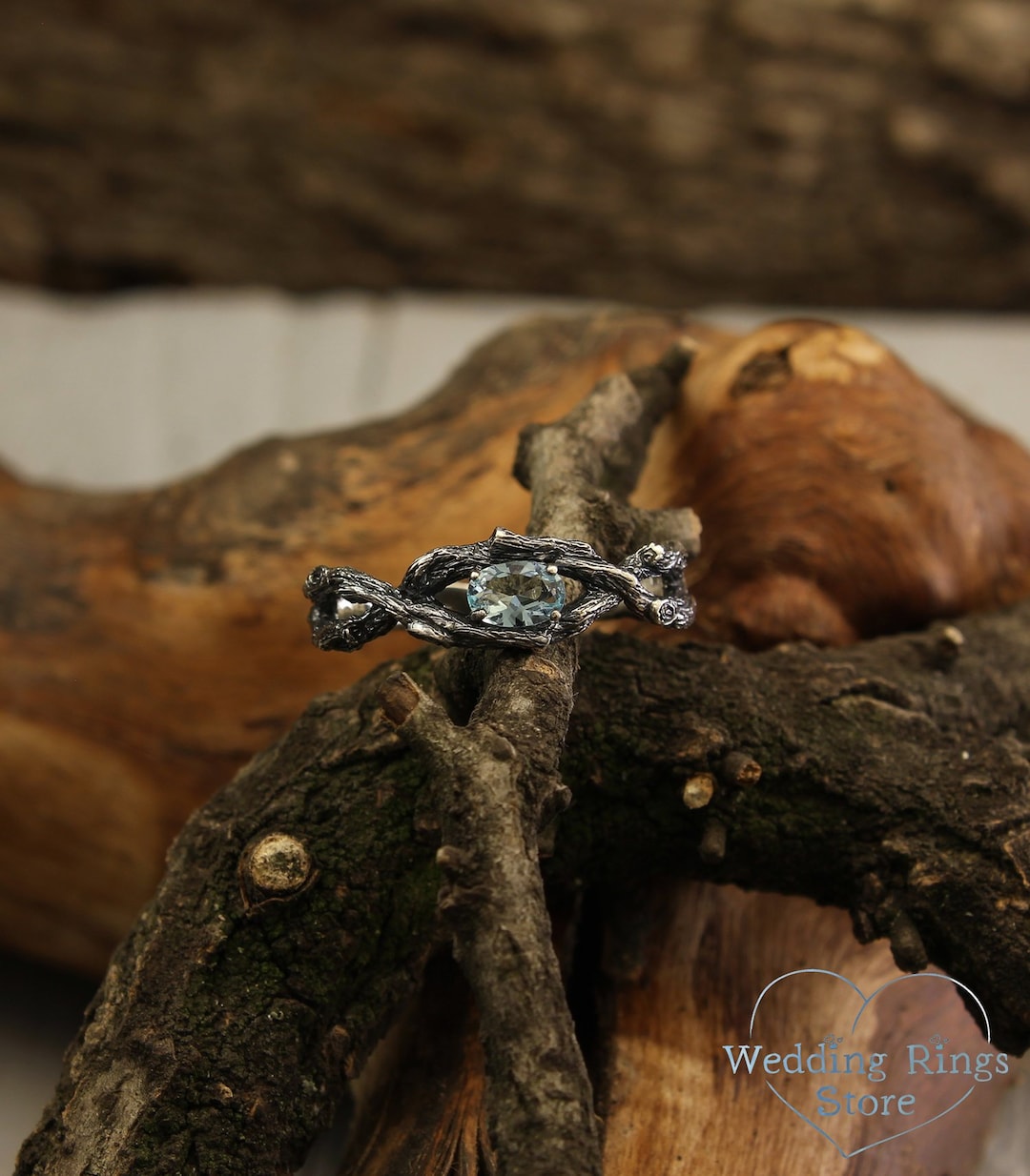 Braided Branch Engagement Ring With Topaz, Twig Topaz Ring in Silver ...