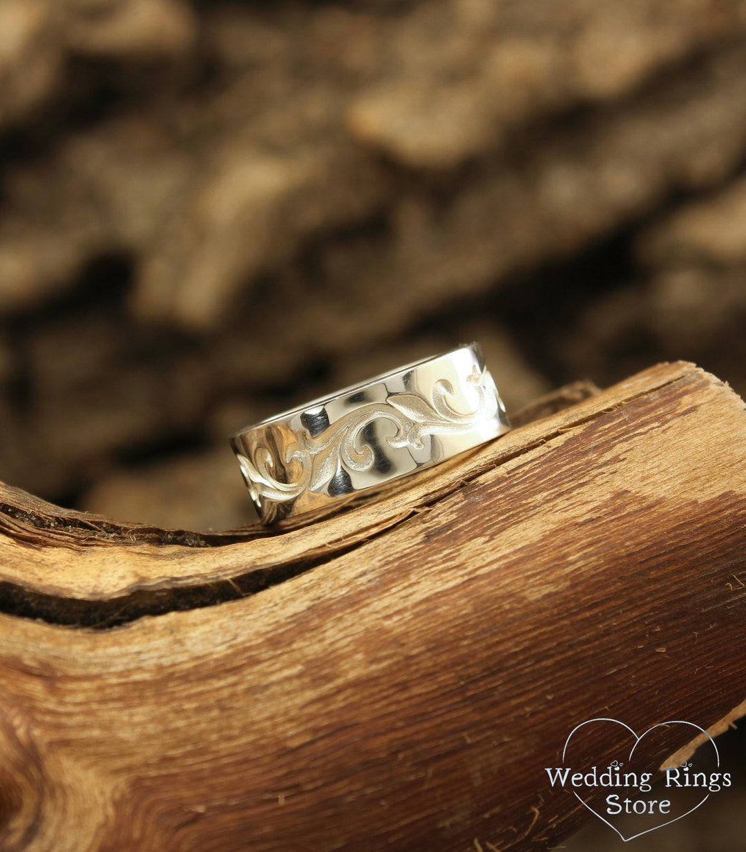 Unique Man's Vine Wedding Band, Vintage Style Wedding Ring, Sterling ...
