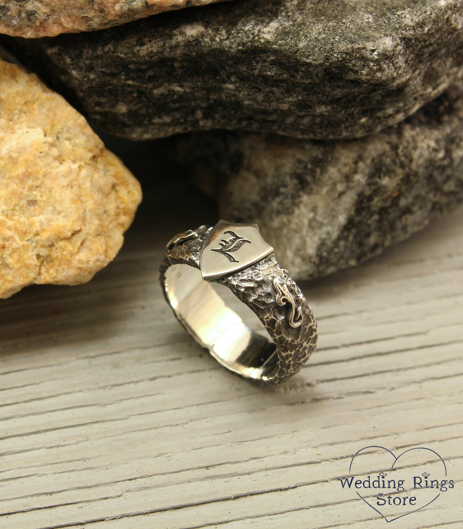 Personalized Shield Men's Ring, Knight Sterling Silver Band, Mens ...