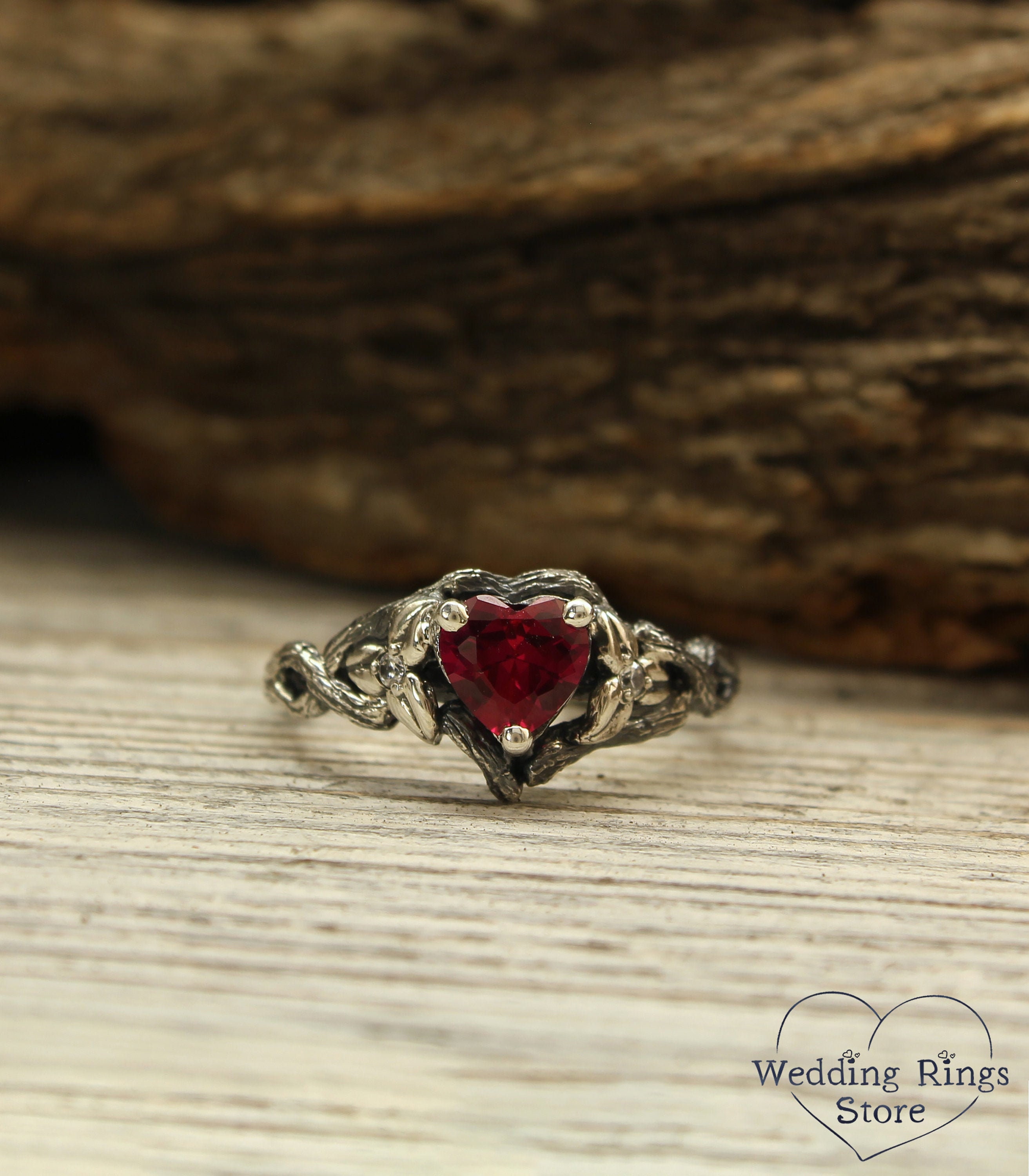 Dainty Ruby Heart & Branch Engagement Ring Heart Gemstone - Etsy