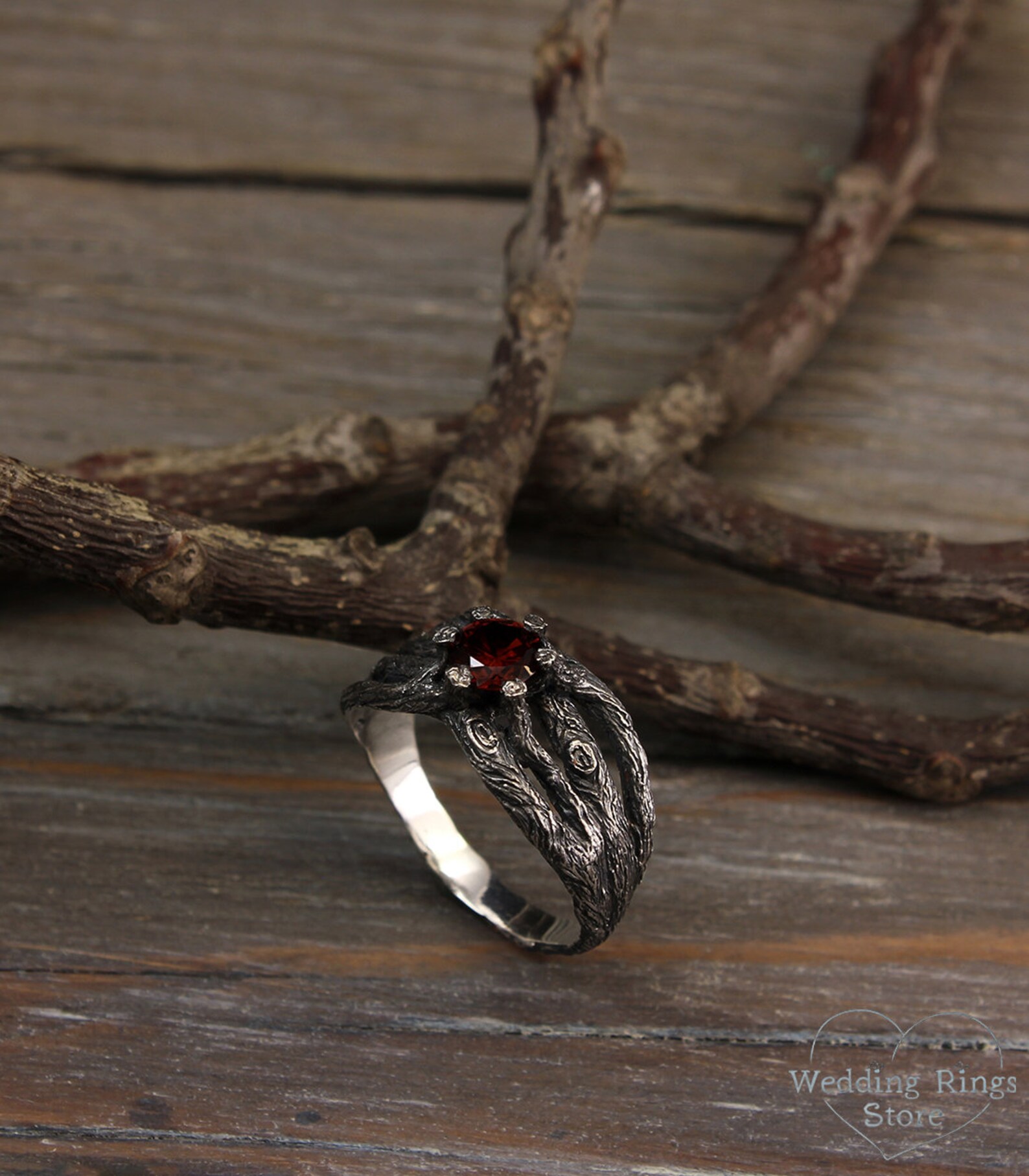 Unusual Garnet Branch Engagement Ring Twisted Branch Ring | Etsy
