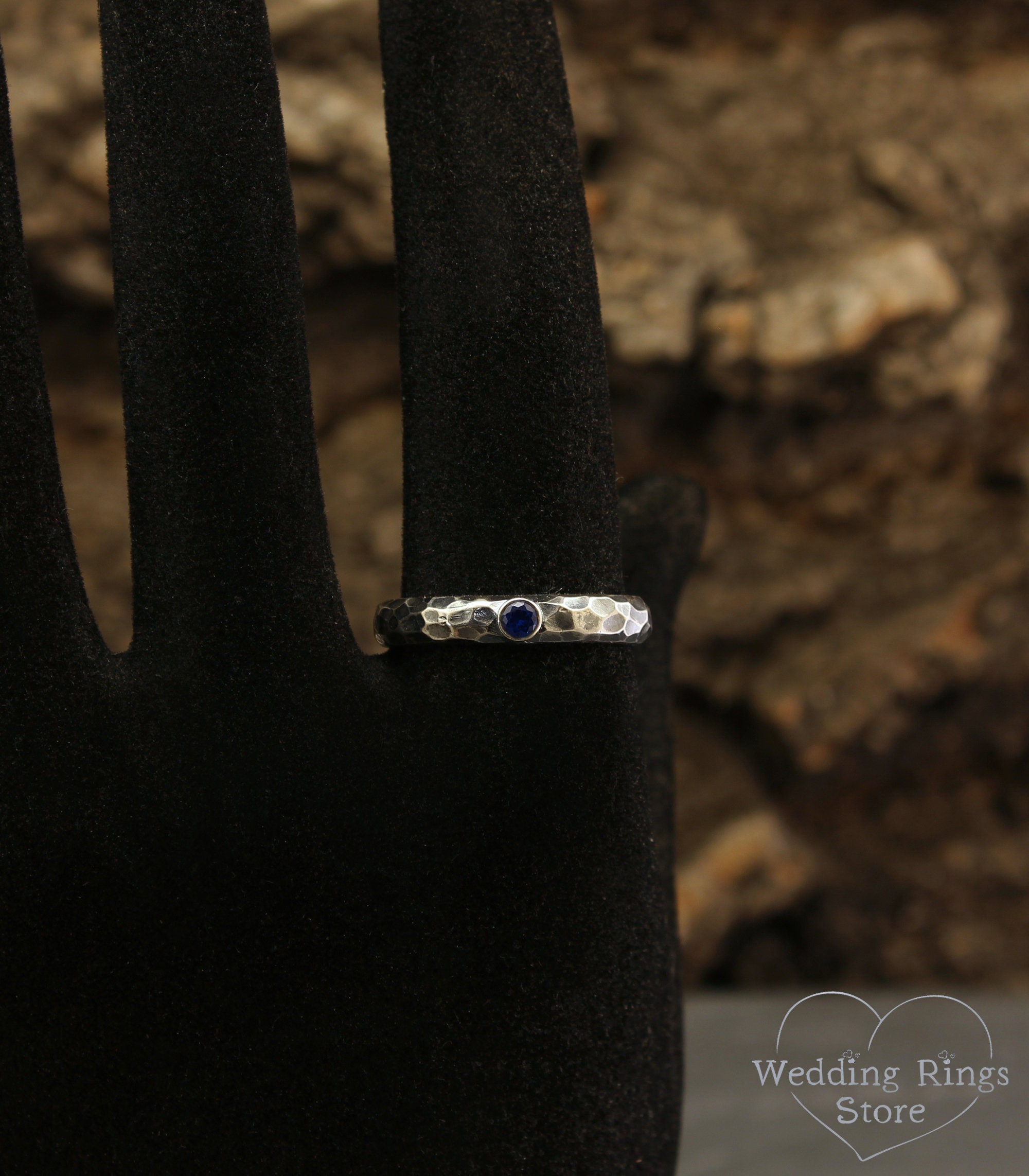 Durable hammered engagement ring with sapphire in oxidized | Etsy
