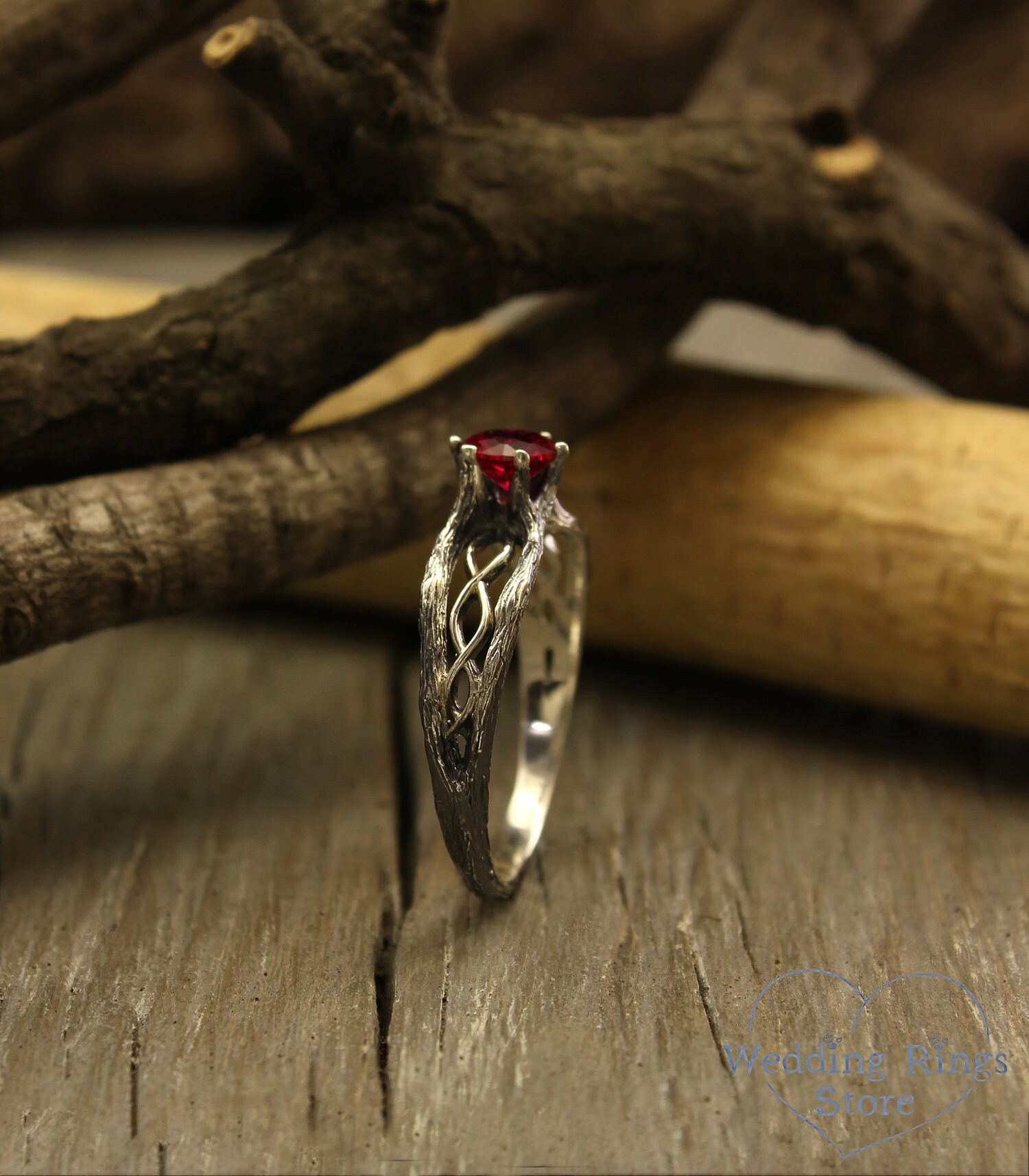 Magic Garnet White Gold Infinity Branch Statement Ring for Her, Dainty ...