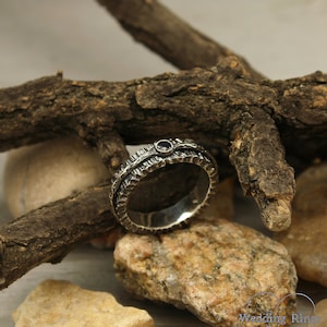 Tree Bark Band With Sapphire, Unique Durable Wedding Band, Rustic Ring ...