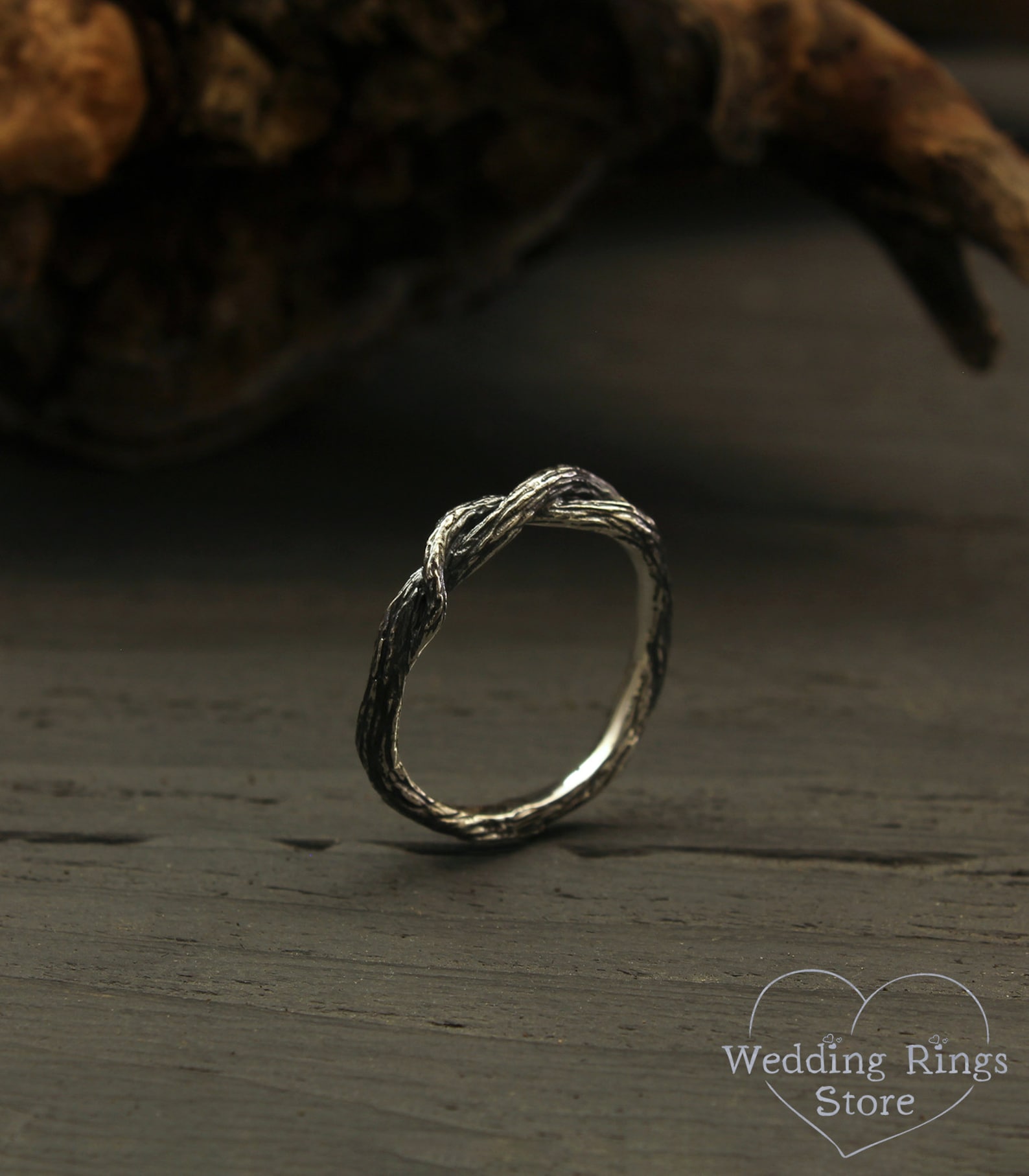 Small Braided Branch Wedding Band, Unusual Tree Bark Band, Unique ...