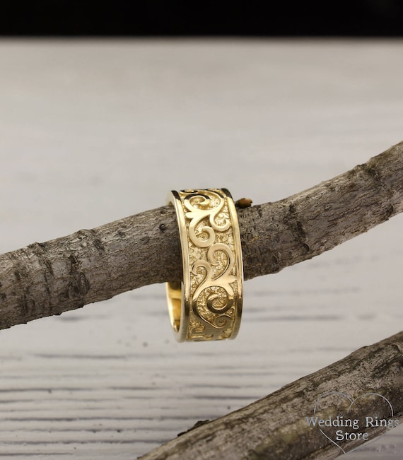 Men's wedding band with monograms Unique mens wedding | Etsy