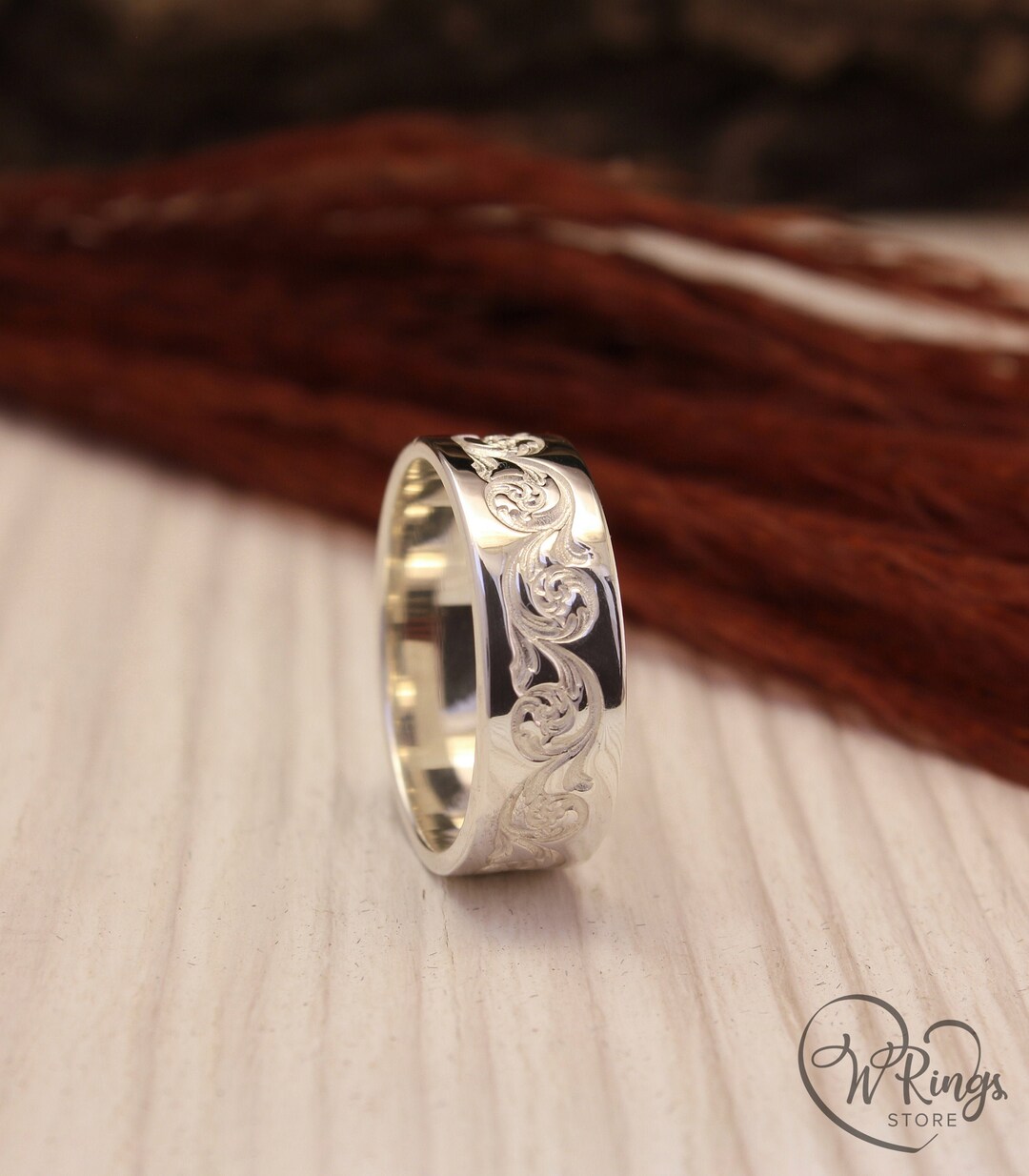 Vintage Style Wedding Band, Vine Wedding Band, Unusual Design Sterling ...