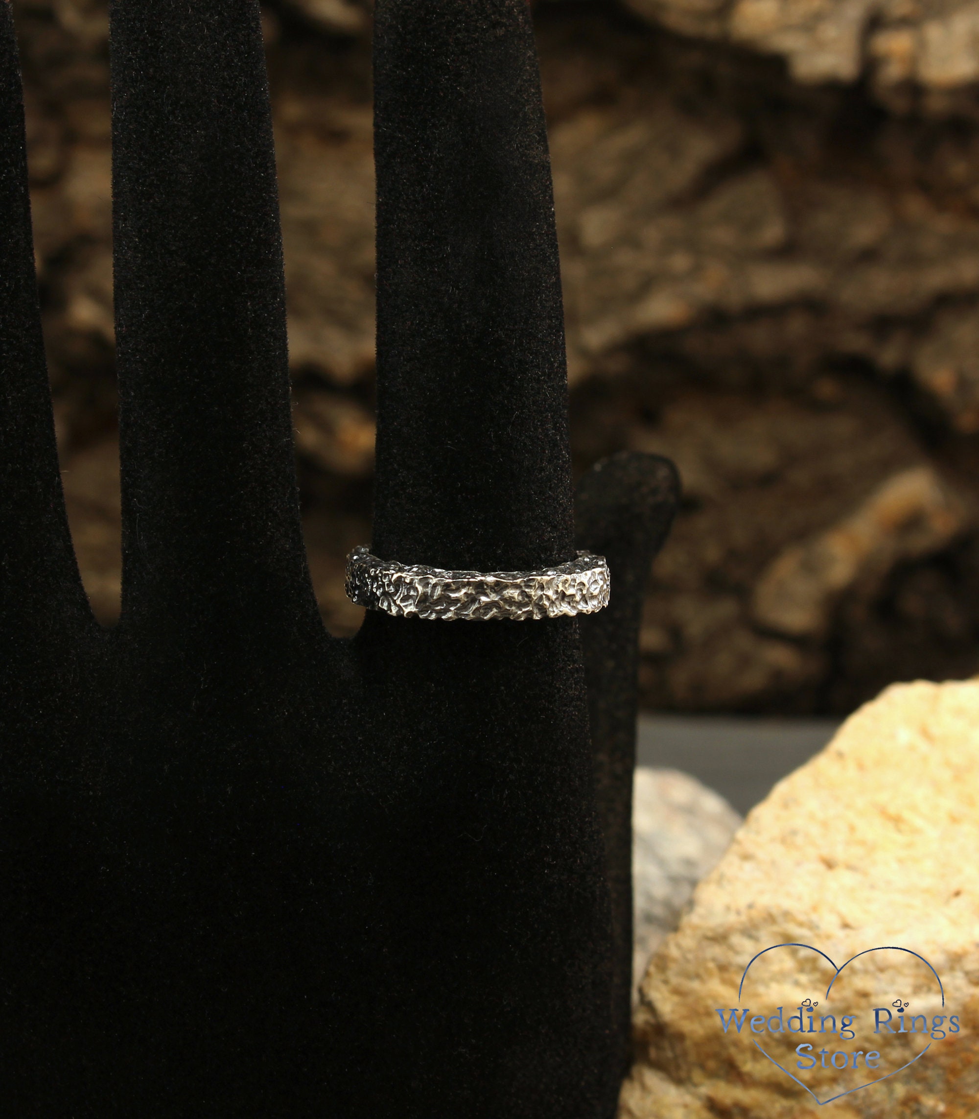 Unusual sterling silver hammered ring Simple wedding band | Etsy