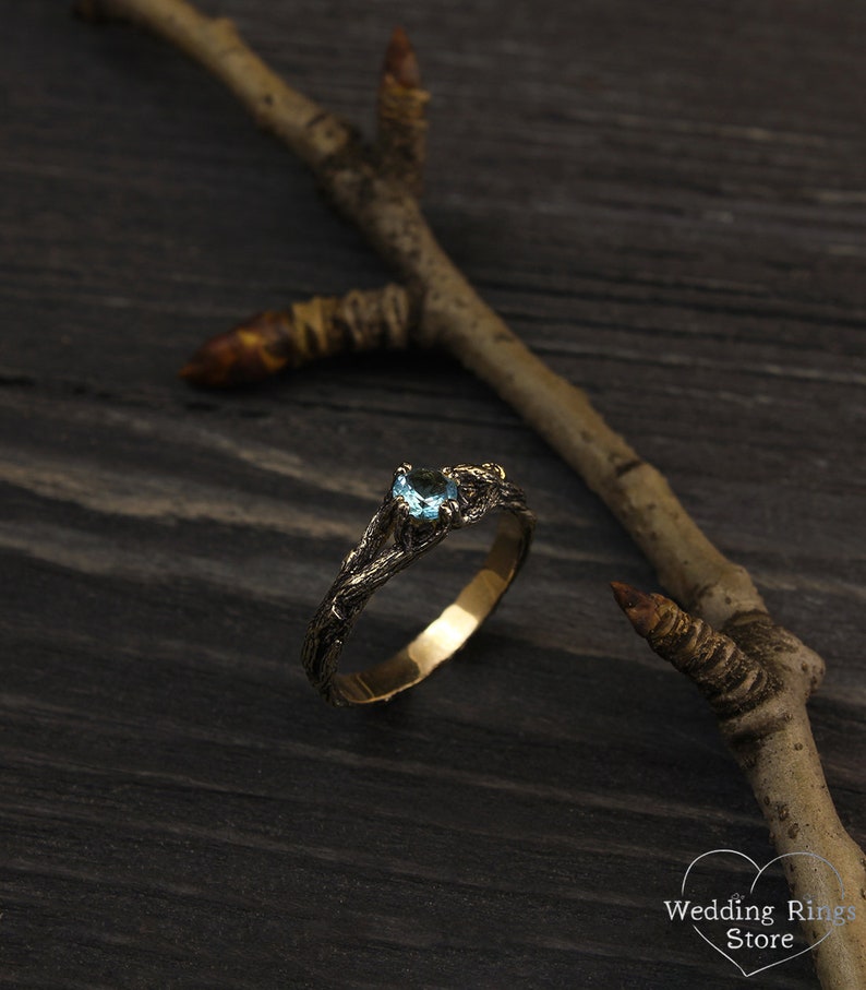Branch engagement ring with Topaz Women's branch gold | Etsy
