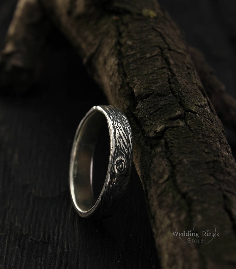 Tree Sterling Silver Band Tree Bark Wedding Ring Nature - Etsy