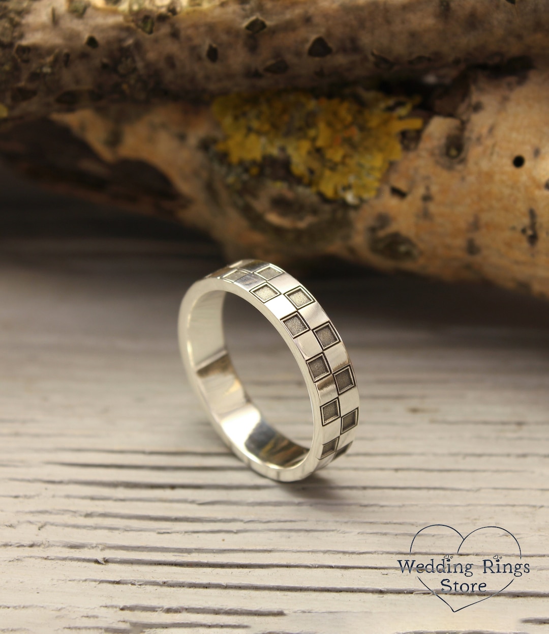 Two Tone Geometric Checkered Ring Band, 925 Sterling Silver Ring in ...