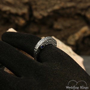 Unique lava ring with sapphire Sterling silver hammered ring | Etsy