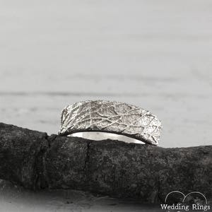 Rustic Style Man's Wedding Band in Sterling Silver With Rough Surface ...