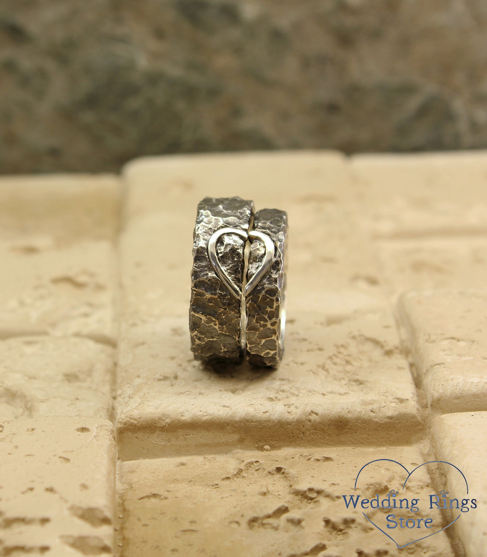 Wild Heart Wedding Bands Set, His and Her Half Heart Rings, Rock ...