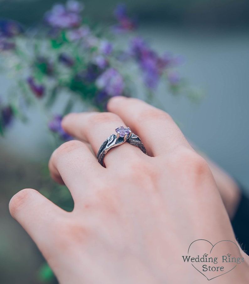 Branch and Leaves Engagement Ring With Amethyst Unique Branch - Etsy