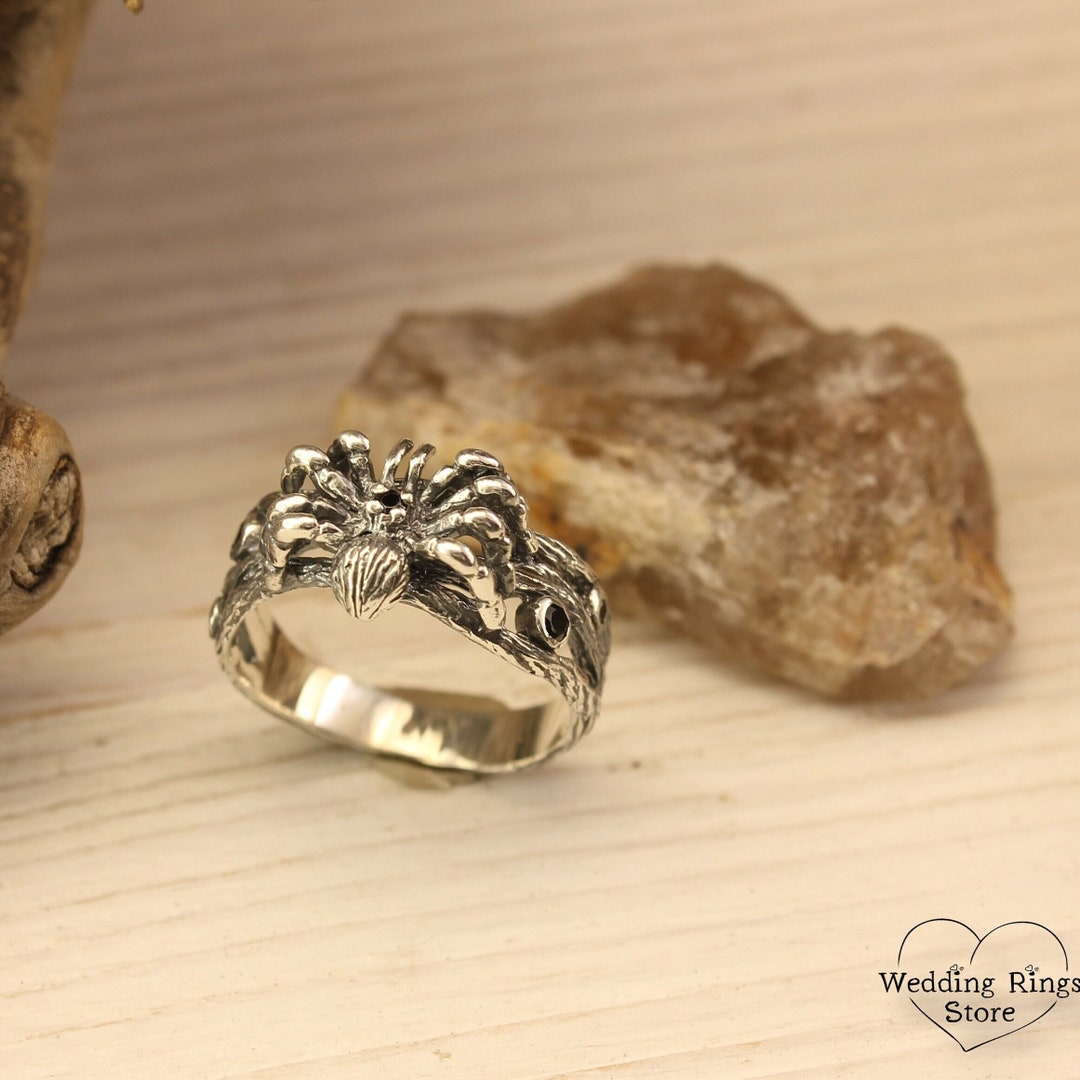 Silver Spider Gothic Engagement Ring for Men - Brutalist Goth Ring ...