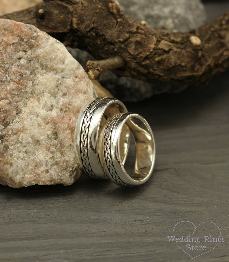 Braided Wedding Bands Sterling Silver Wedding Rings Couple - Etsy